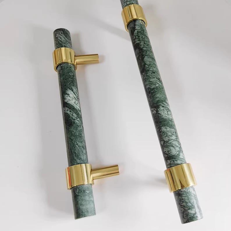 Green and White Stone Cabinet Pulls With Brass I Modern Cabinet Pulls ...