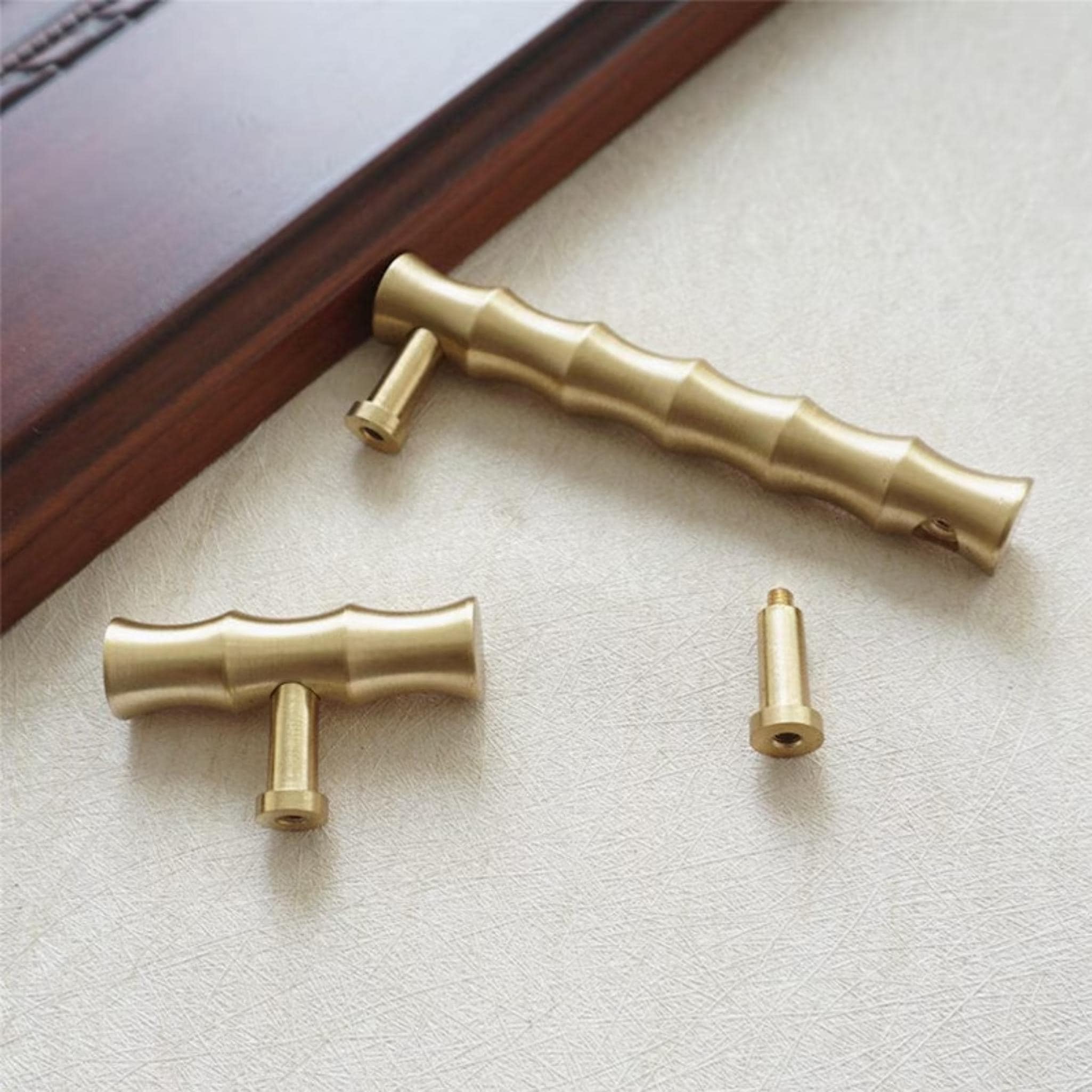 Bamboo Brass Kitchen Cabinet Knobs Drawer Handles and Furniture Pulls ...