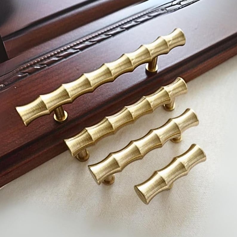 Bamboo Brass Kitchen Cabinet Knobs - Drawer Handles and Furniture Pulls - Etsy