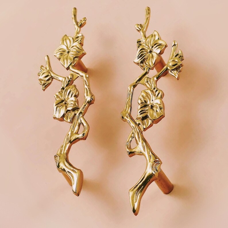 Brass Branches Handles Flower Drawer Pulls Elegant Kitchen Knob Pull - Etsy