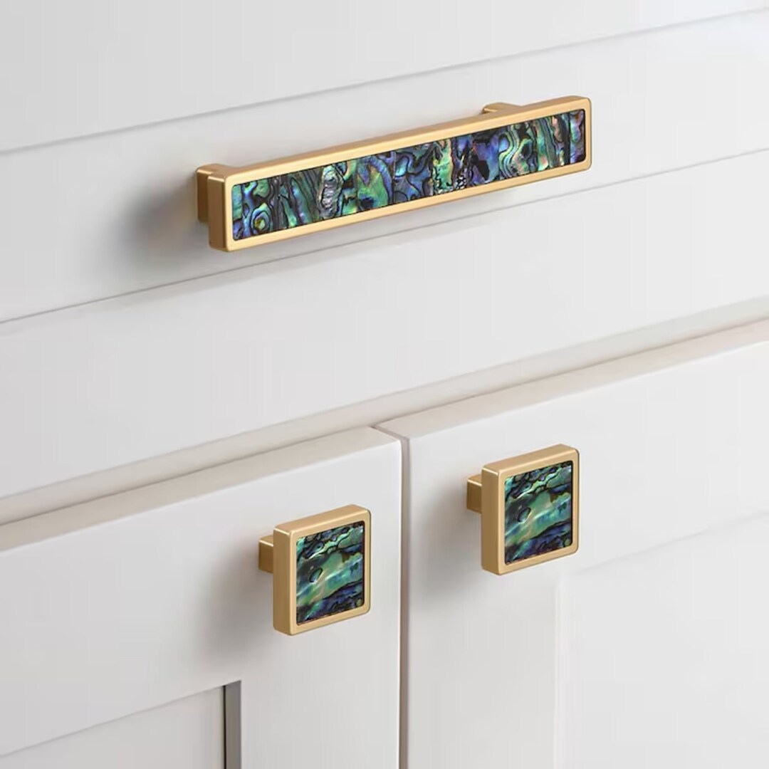 Abalone Shell Drawer Handle | Stylish Iridescent Door Knob & Gold ...