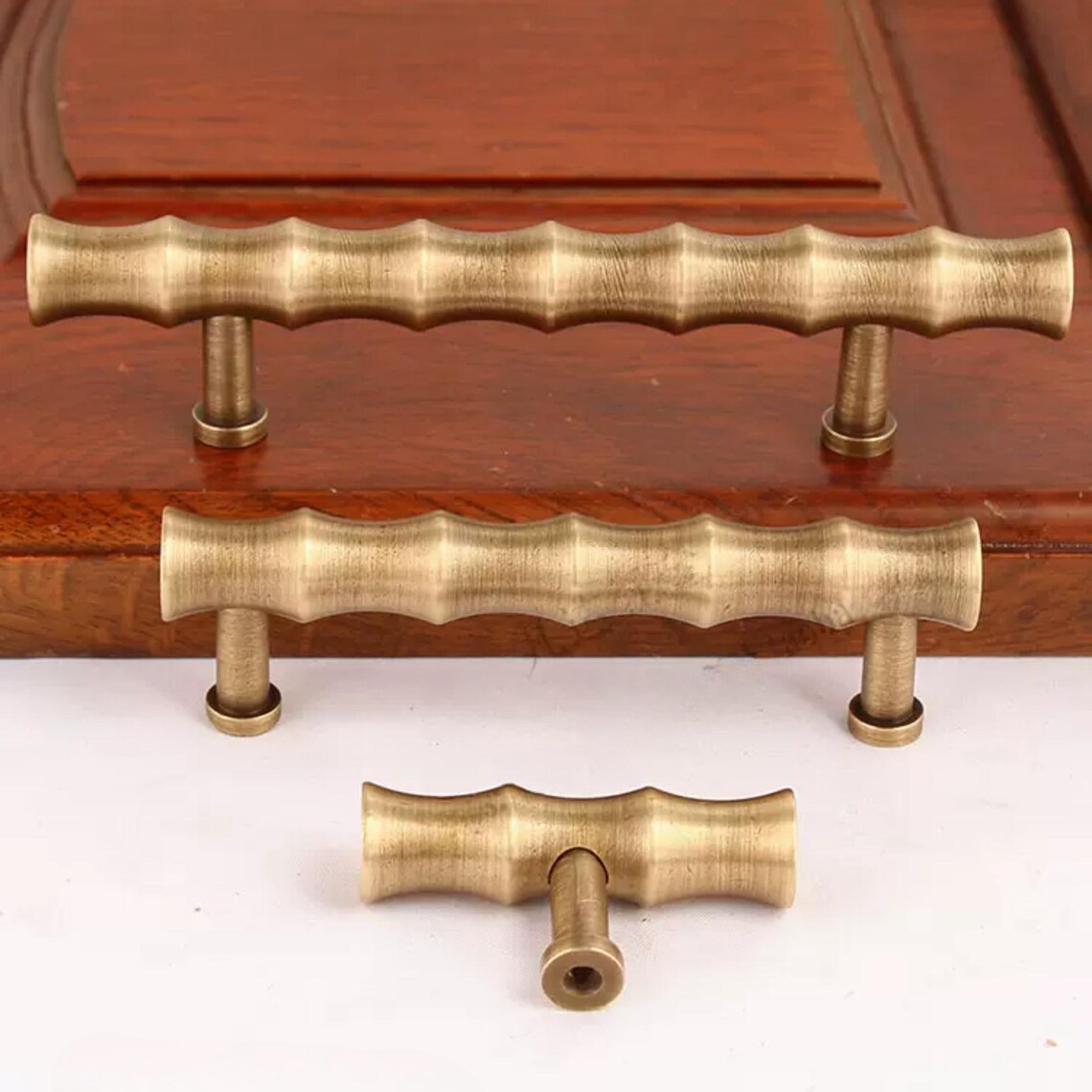Bamboo Brass Kitchen Cabinet Knobs Drawer Handles and Furniture Pulls ...