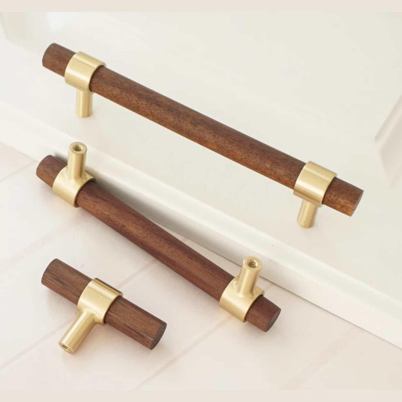 Walnut Wood and Silver Drawer Pulls for Wardrobes and Kitchen Cabinets ...