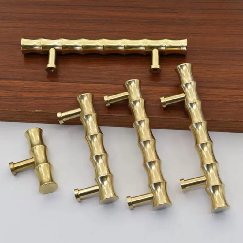 Bamboo Brass Kitchen Cabinet Knobs - Drawer Handles and Furniture Pulls - Etsy