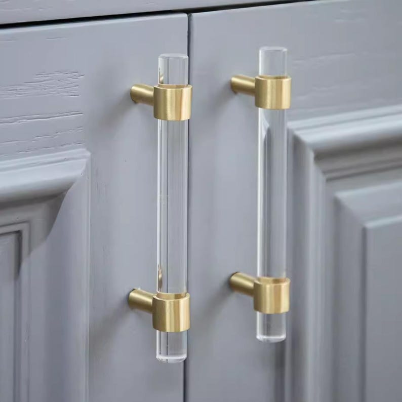 Customize Acrylic Gold Drawer Pulls and Knobs Clear Dresser Handles ...