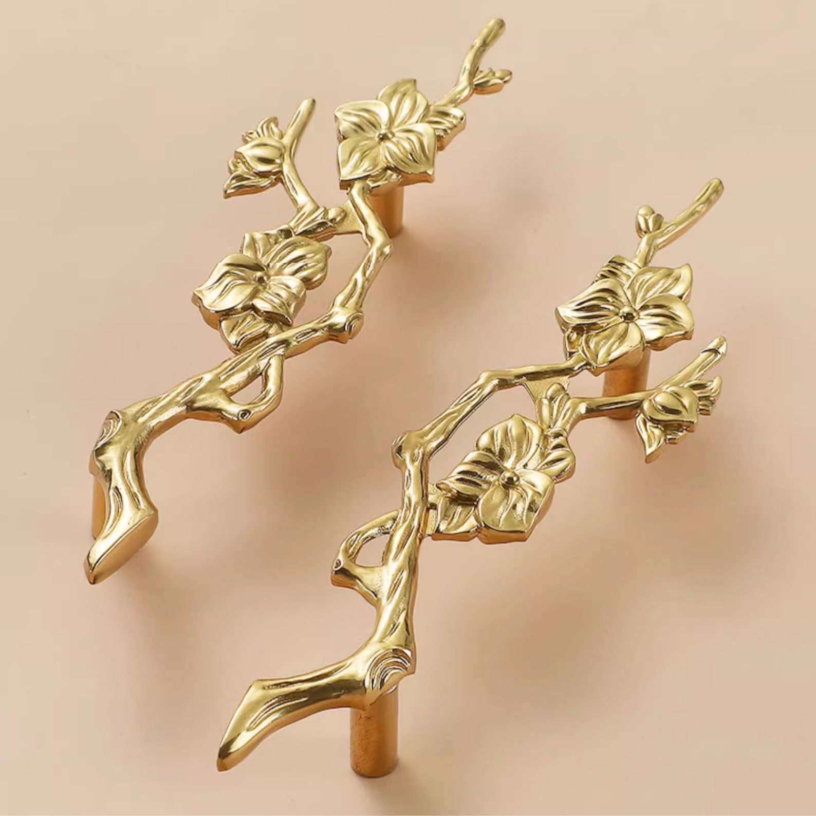 Brass Branches Handles Flower Drawer Pulls Elegant Kitchen Knob Pull - Etsy