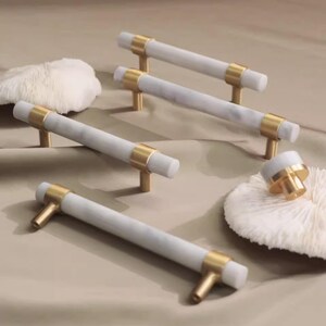 Green and White Stone Cabinet Pulls With Brass I Modern Cabinet Pulls ...