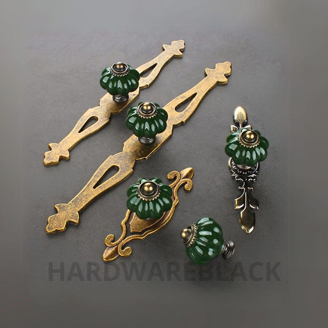 Vintage Green Pumpkin Handle - Antique Ceramic Pull for Kitchen ...