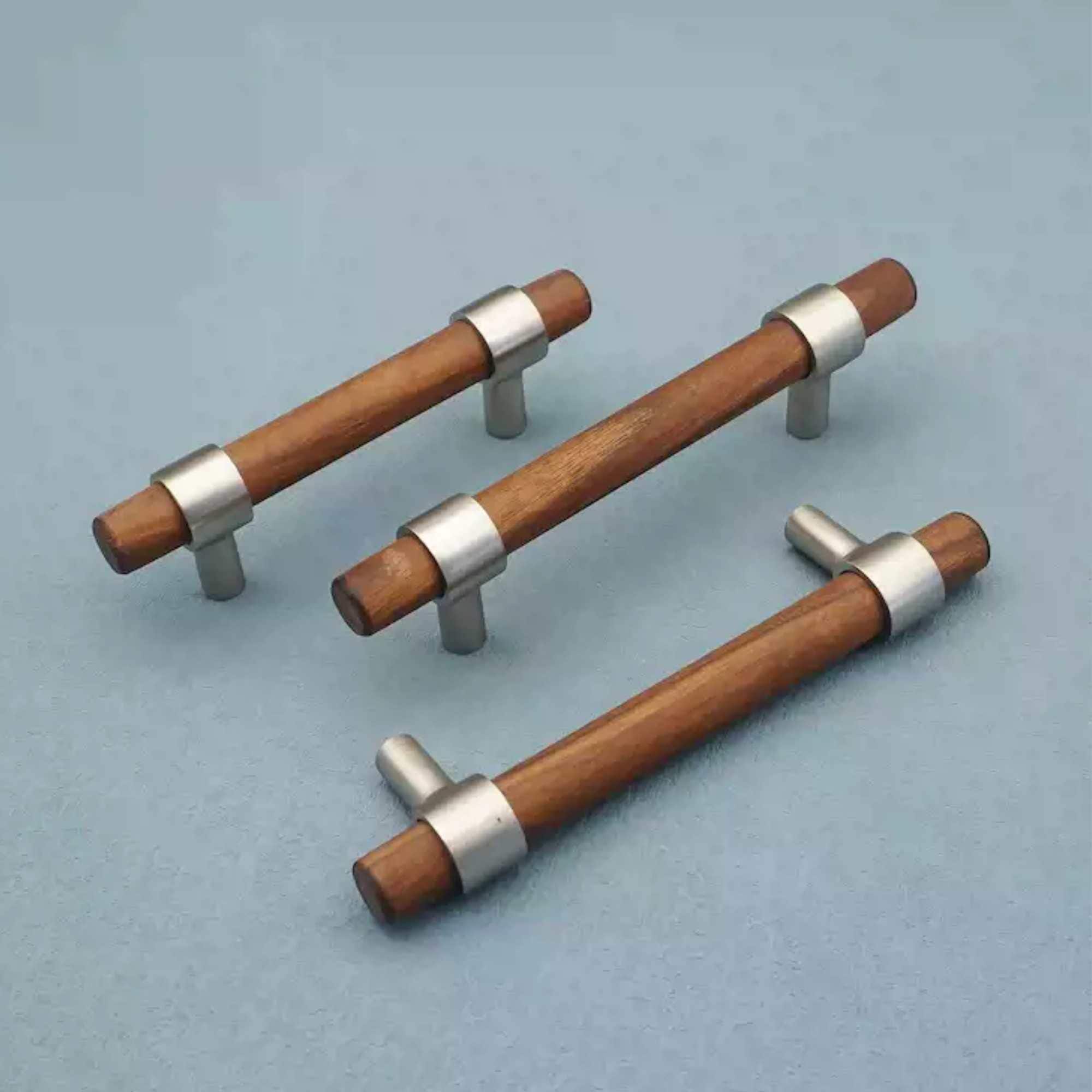 Walnut Wood and Silver Drawer Pulls for Wardrobes and Kitchen Cabinets ...
