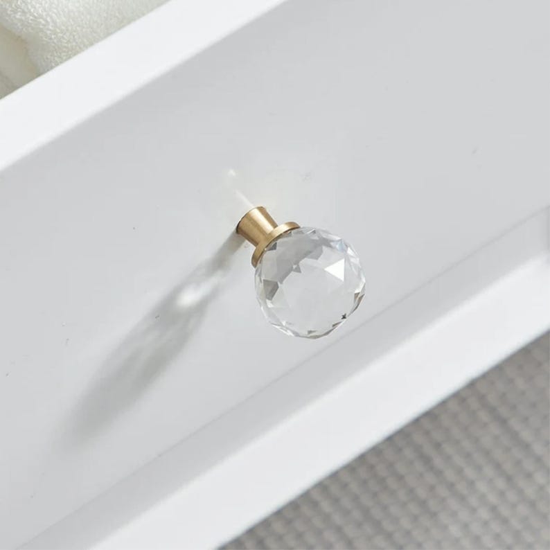 Round Diamond Glass Crystal Cabinet Knobs Clear Door Pulls With Screws ...