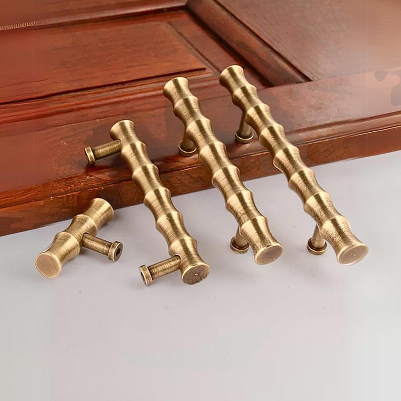 Bamboo Brass Kitchen Cabinet Knobs - Drawer Handles and Furniture Pulls - Etsy