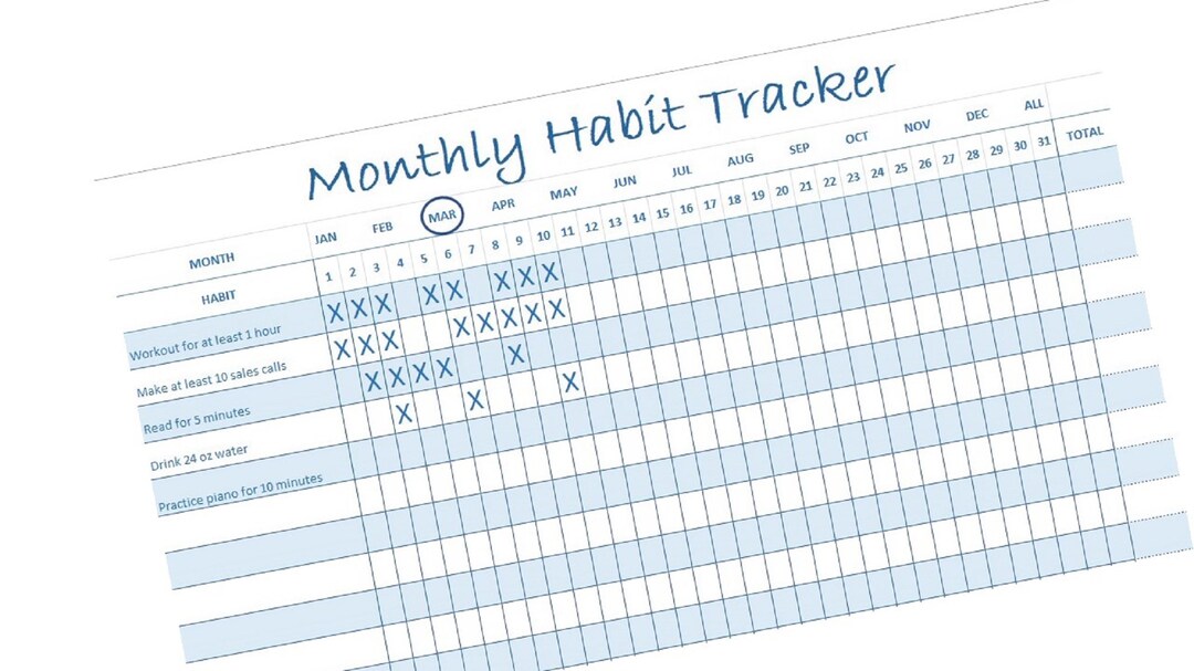 Simple Monthly & Daily Habit Tracker Printable Landscape, Letter ...