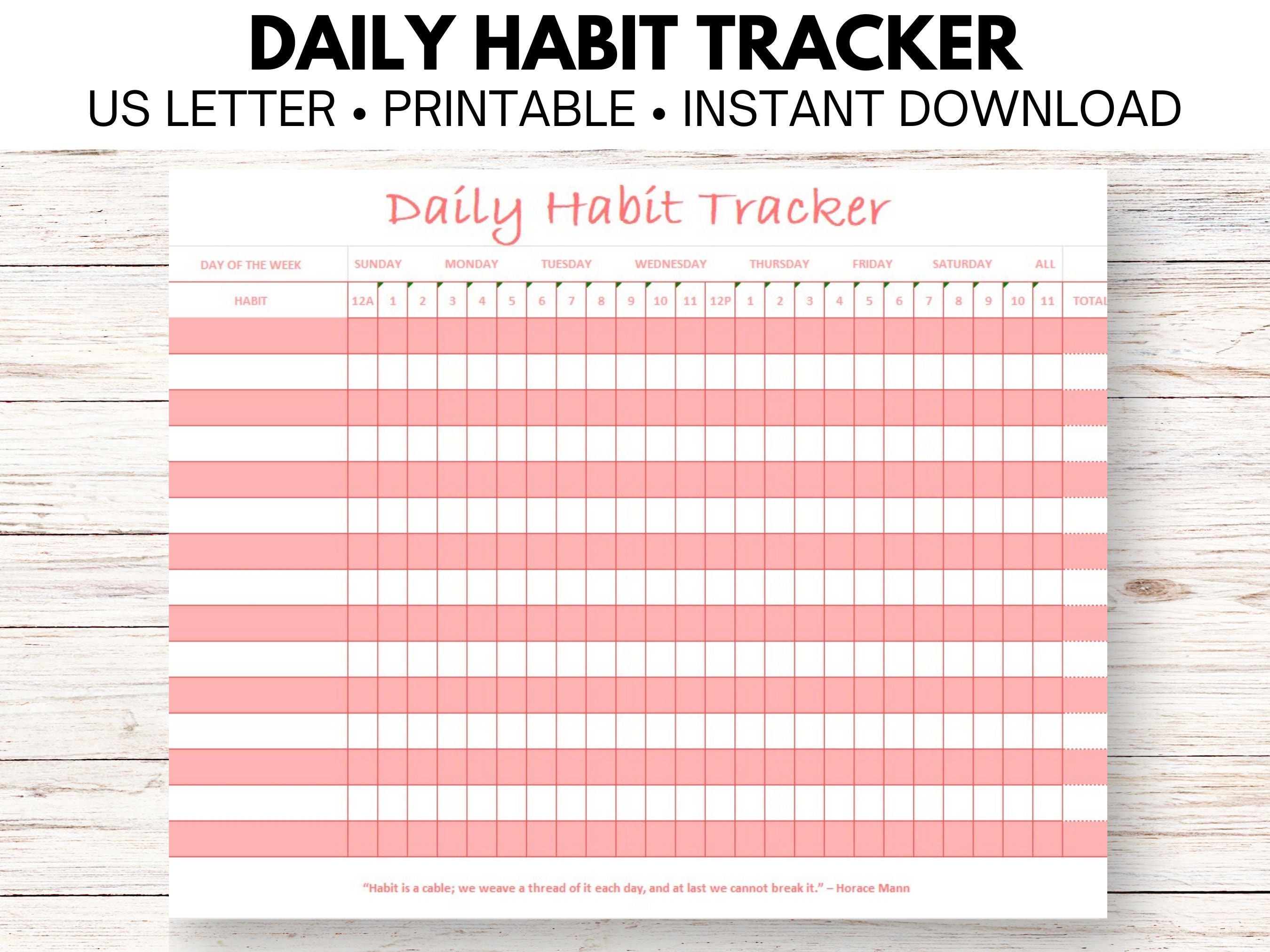 Simple Monthly & Daily Habit Tracker Printable Landscape, Letter ...