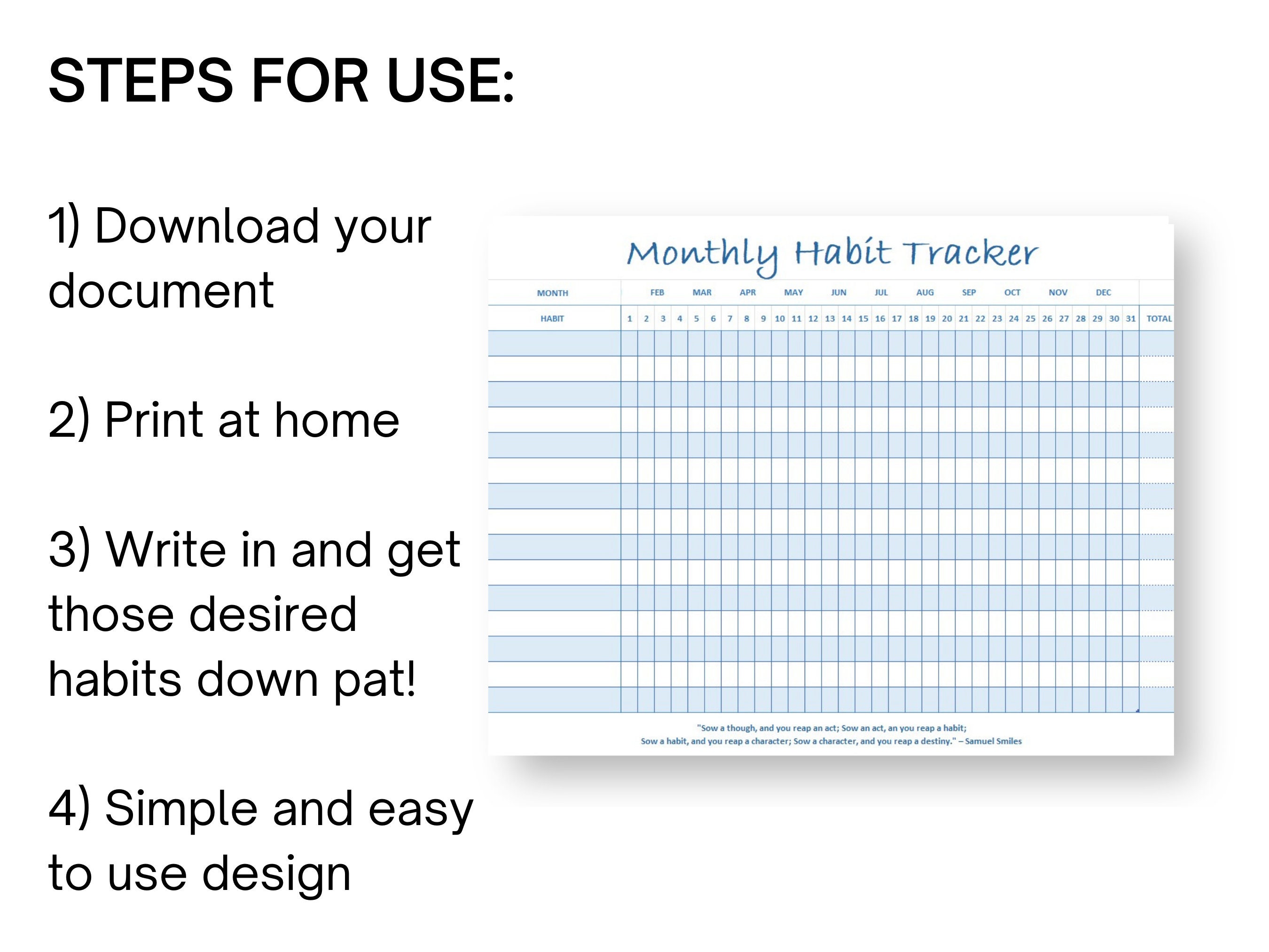 Simple Monthly & Daily Habit Tracker Printable Landscape, Letter ...