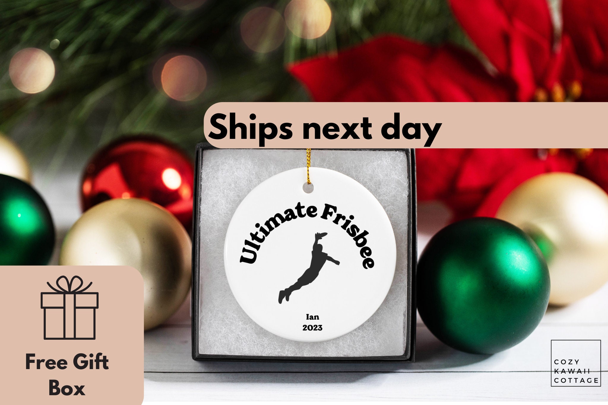 Ultimate Frisbee Ornament, Ultimate Frisbee Bauble, 3 Ceramic Ornament ...