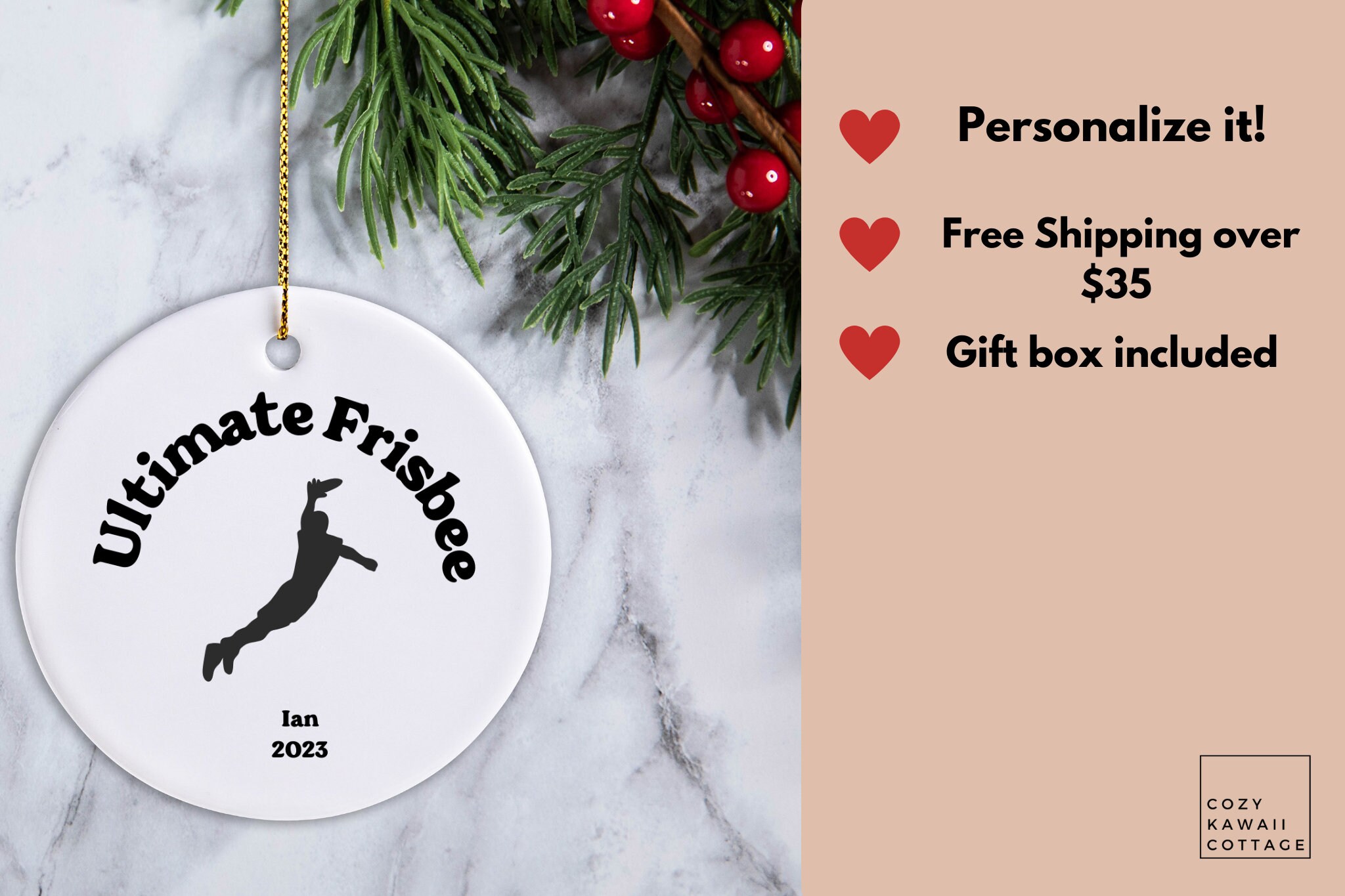 Ultimate Frisbee Ornament, Ultimate Frisbee Bauble, 3 Ceramic Ornament ...