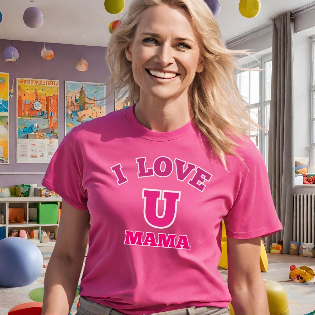 I Love U Mama College Font Style Fitted Women's Midweight Cotton Tee ...