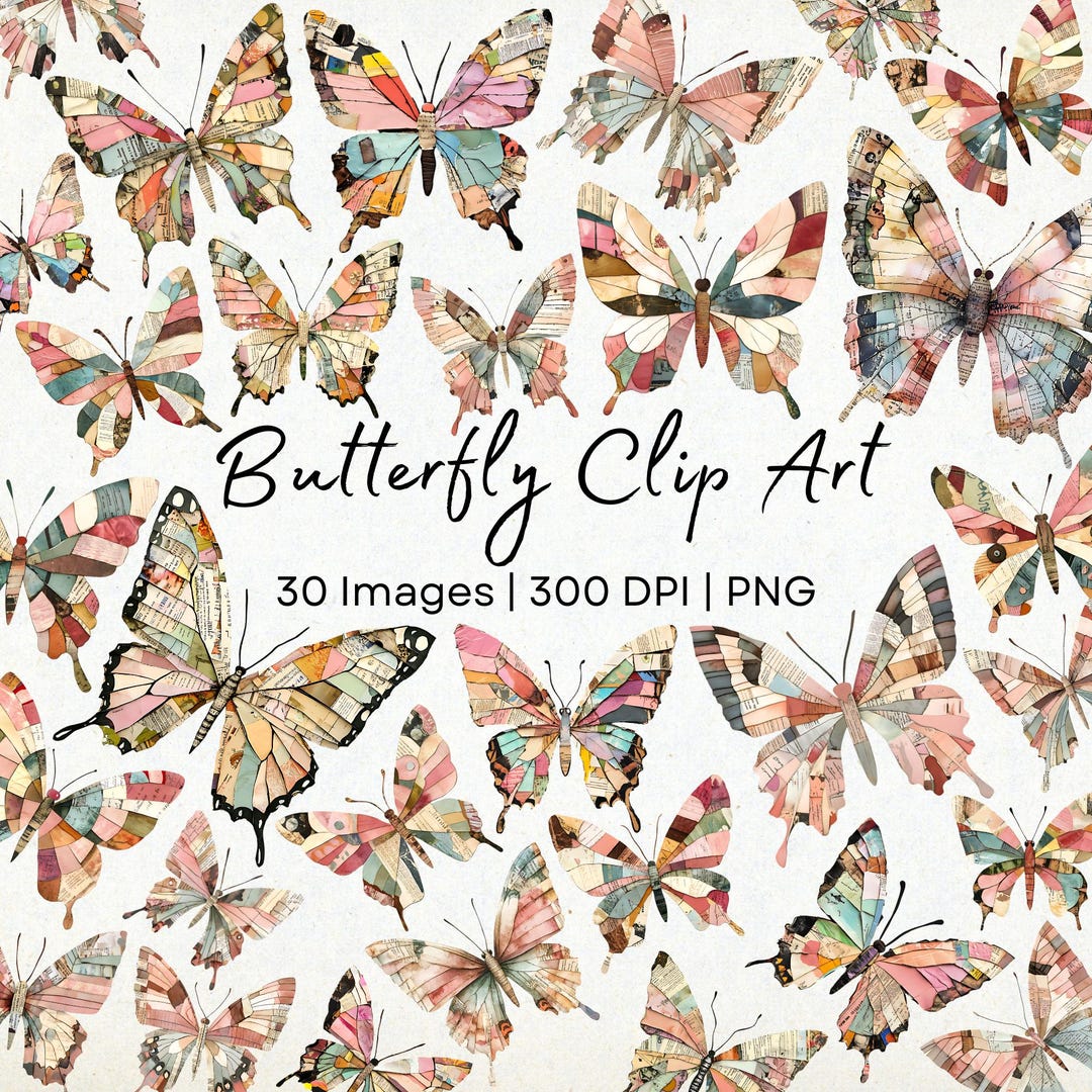 Mixed Media Butterfly Collage Printables PNG Butterflies Journaling ...