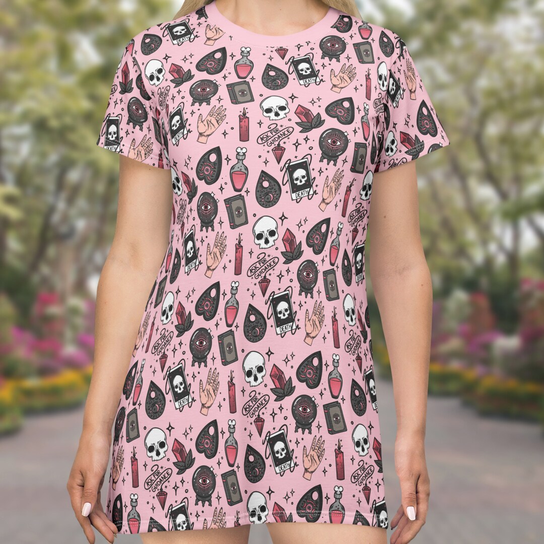 Pastel Goth Witchy T-shirt Dress, Pink Witchy Vibes Comfy Tee Shirt ...