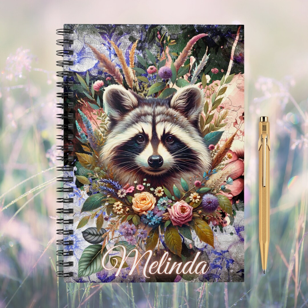 Raccoon Notebook Journal, Floral Raccoon Notebook Cover, Gift for ...