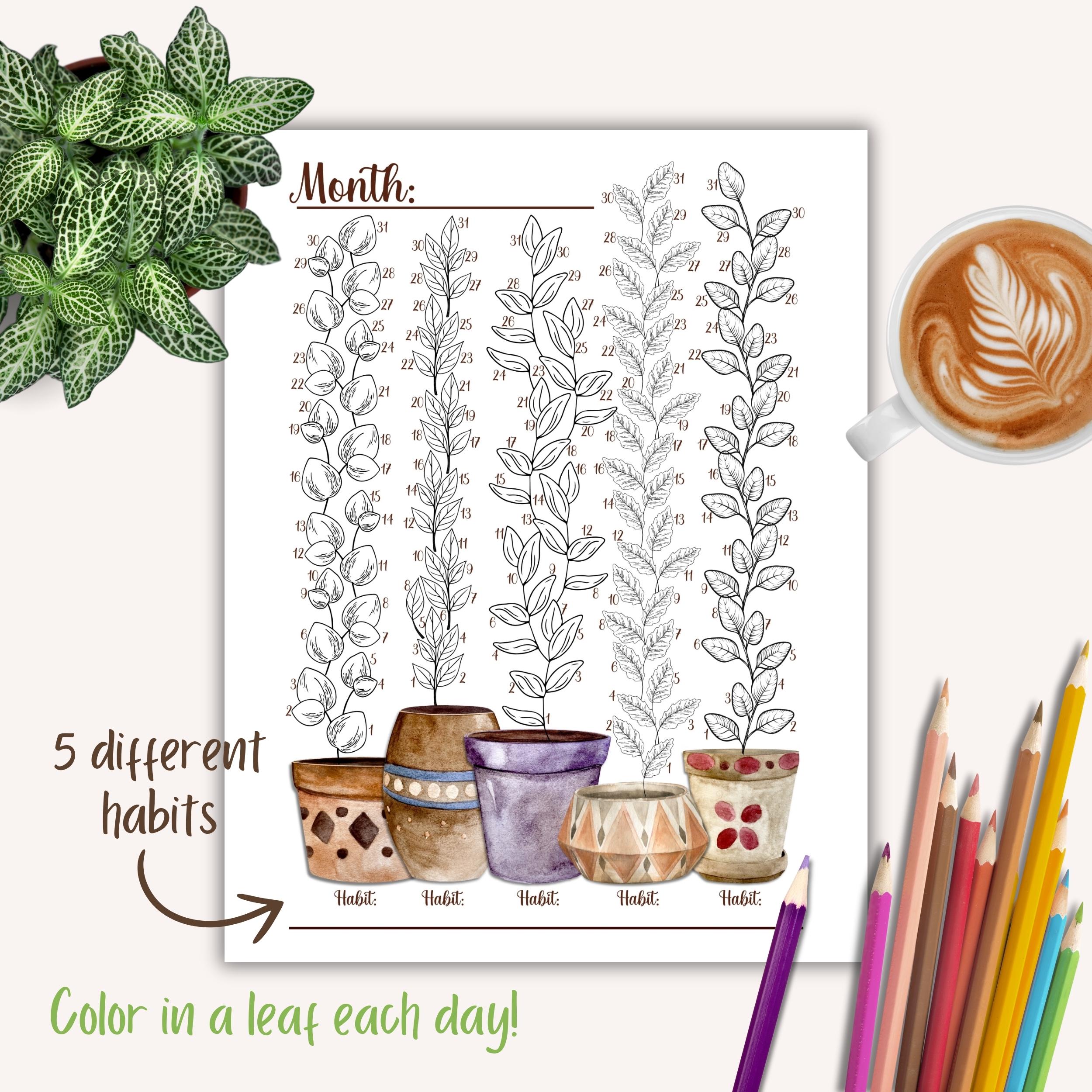 PDF Printable Tracker Bundle, Downloadable Tracker Habit Coloring Page ...