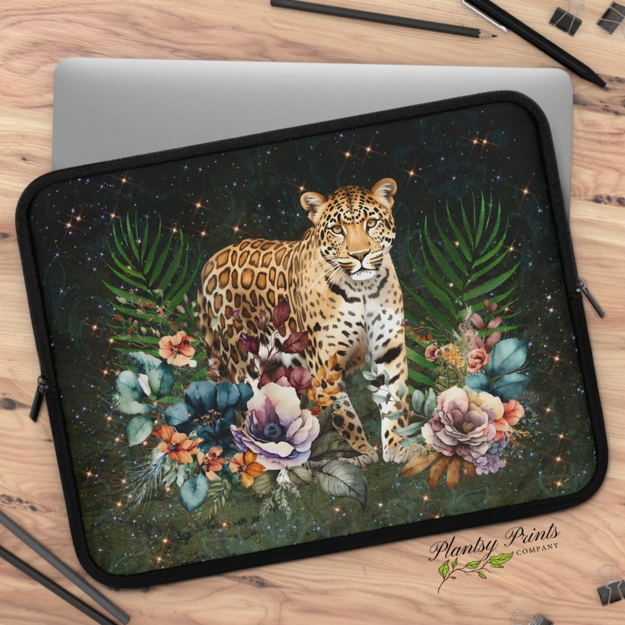 Leopard Laptop Sleeve Tropical Leaves Computer Sleeve Animal - Etsy