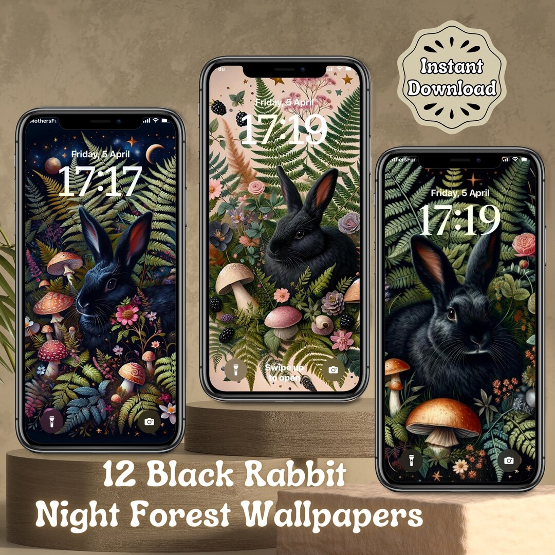 Black Rabbit Phone Background, Instant Download Phone Wallpaper Bundle ...