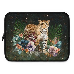 Leopard Laptop Sleeve Tropical Leaves Computer Sleeve Animal Print ...
