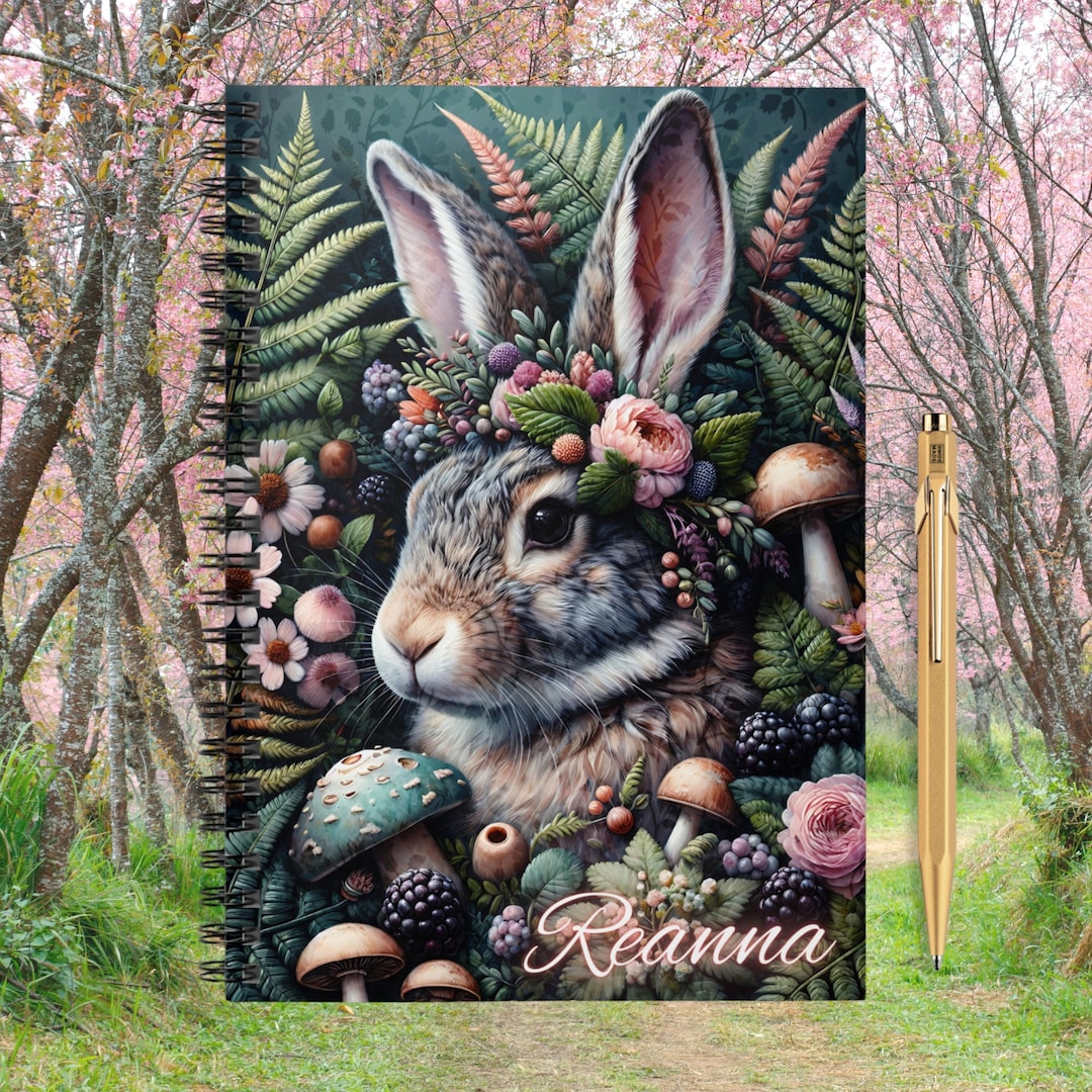 Personalized Woodland Rabbit Notebook, Rabbit Lover Gift, Cute Rabbit ...