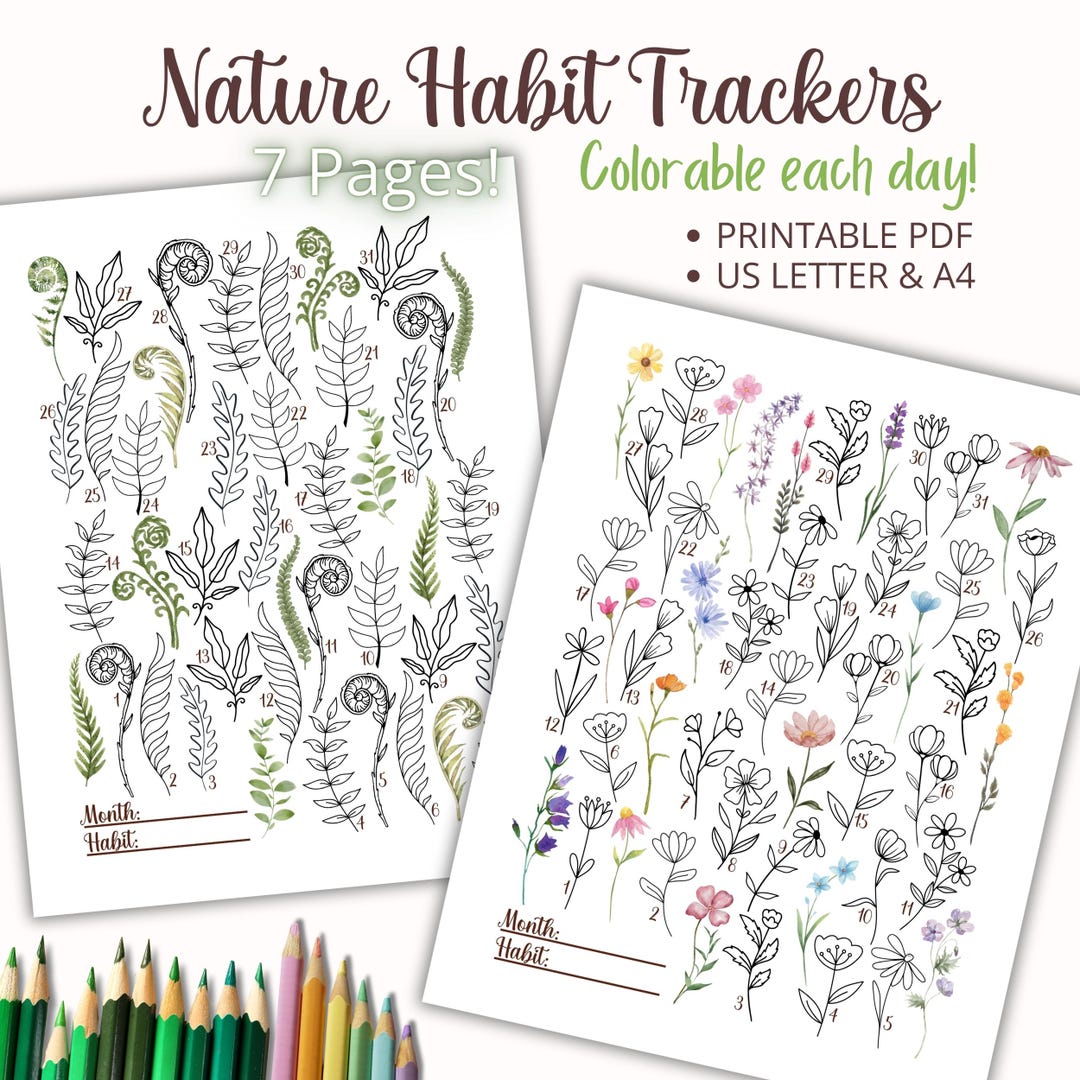 Printable Habit Tracker Sheets, 7 Nature Themed PDF Trackers, Routine ...