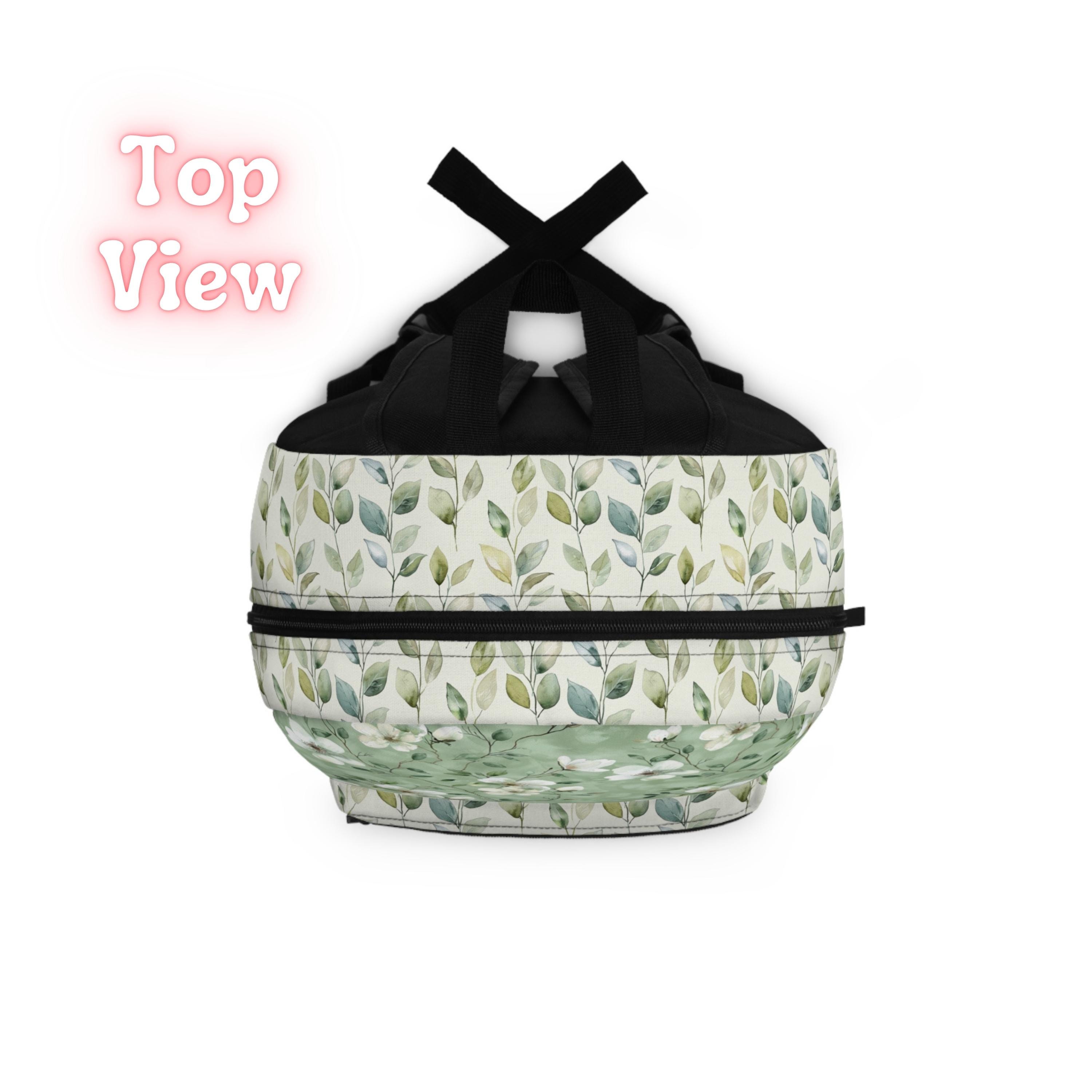 Sage Green Botanical Backpack, Green Aesthetic Leaves Print Bag, Womens ...