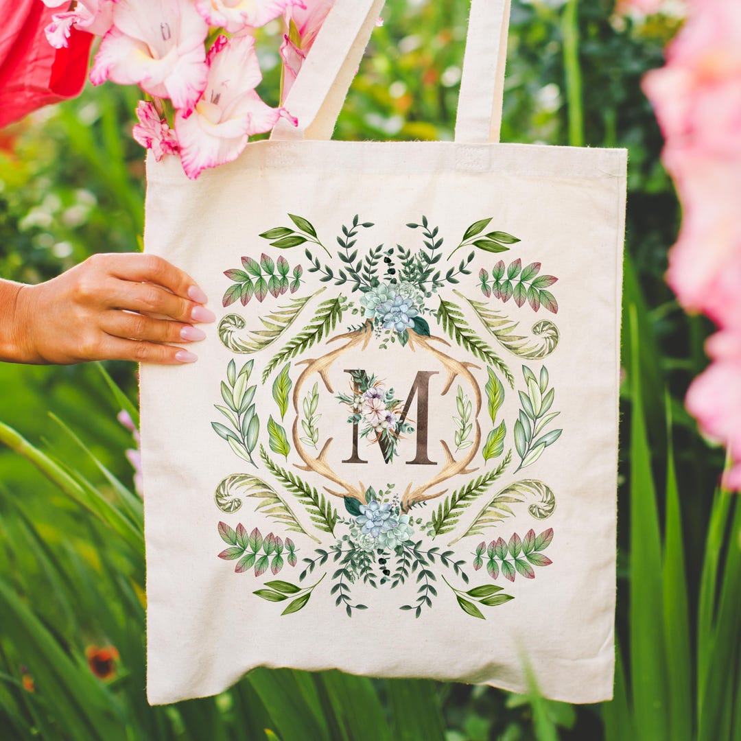 Monogrammed Tote Bag, Fern Cottagecore Bag Botanical Gift for Best ...