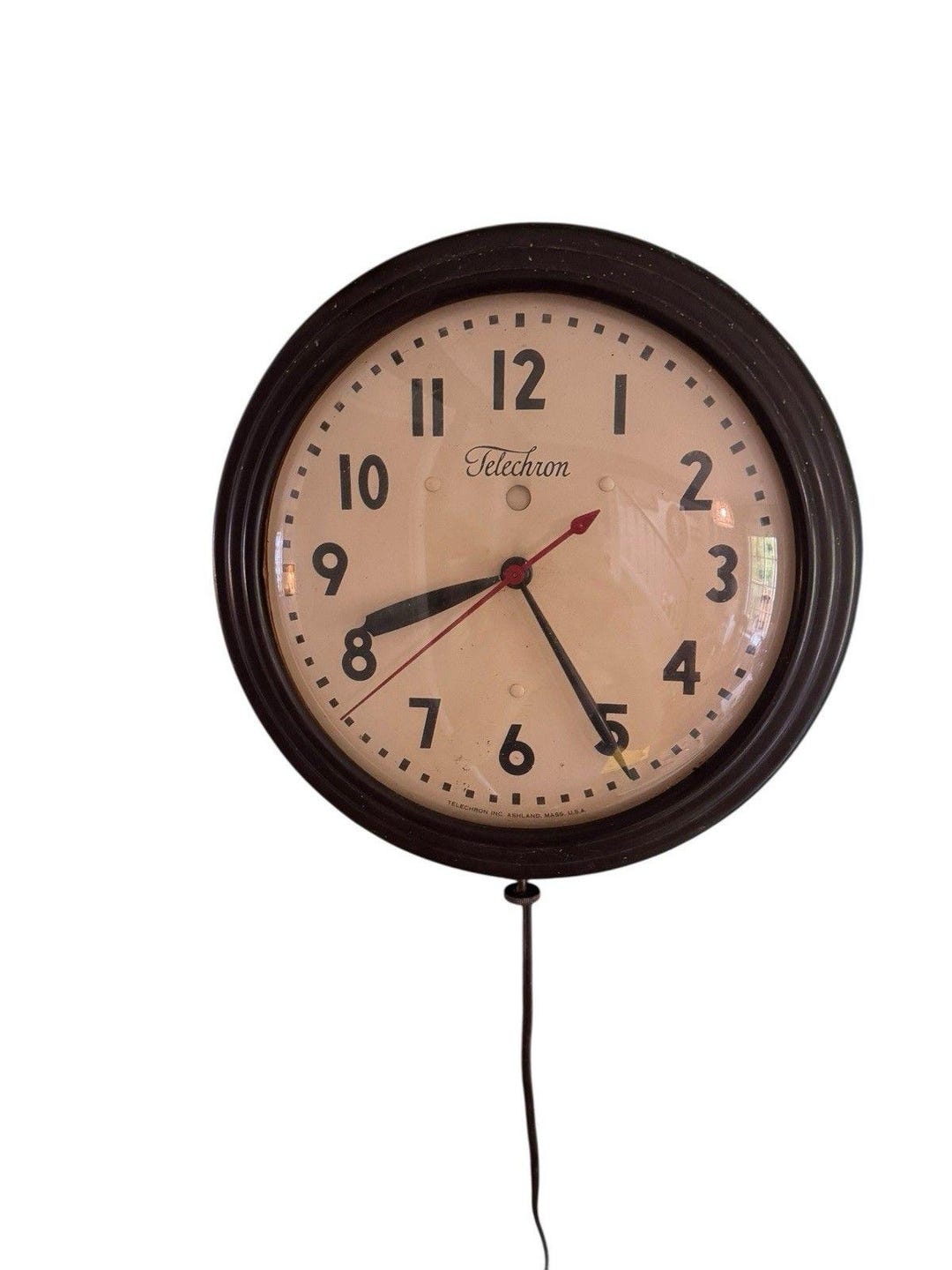 Vintage Telechron Wall Clock Brown 1H1808 Electric Industrial Round ...