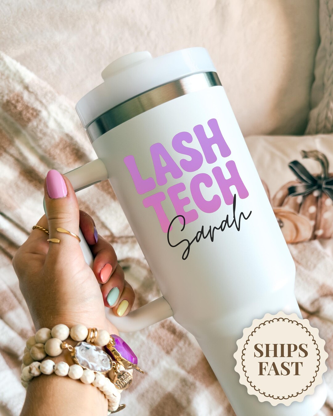 Personalized Lash Tech Tumbler: 40 Oz White Travel Cup With Handle - Etsy
