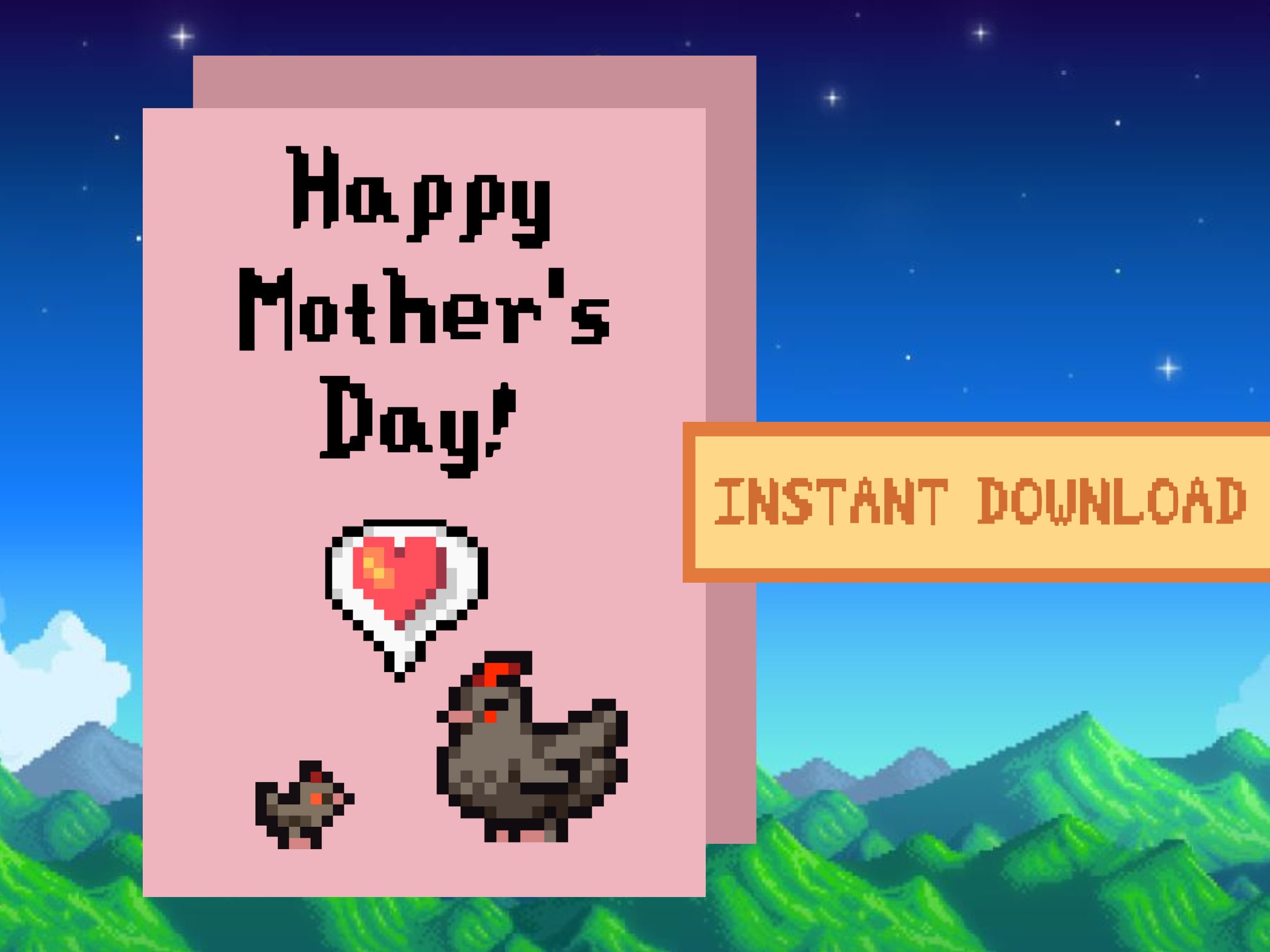Stardew Valley Mother's Day Card, Void Chickens, Mom, Gift, Card, Love ...