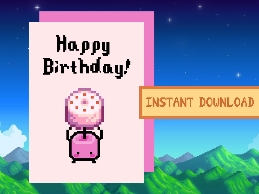 Stardew Valley Pink Cake Birthday Card, Digital Download, Printable ...