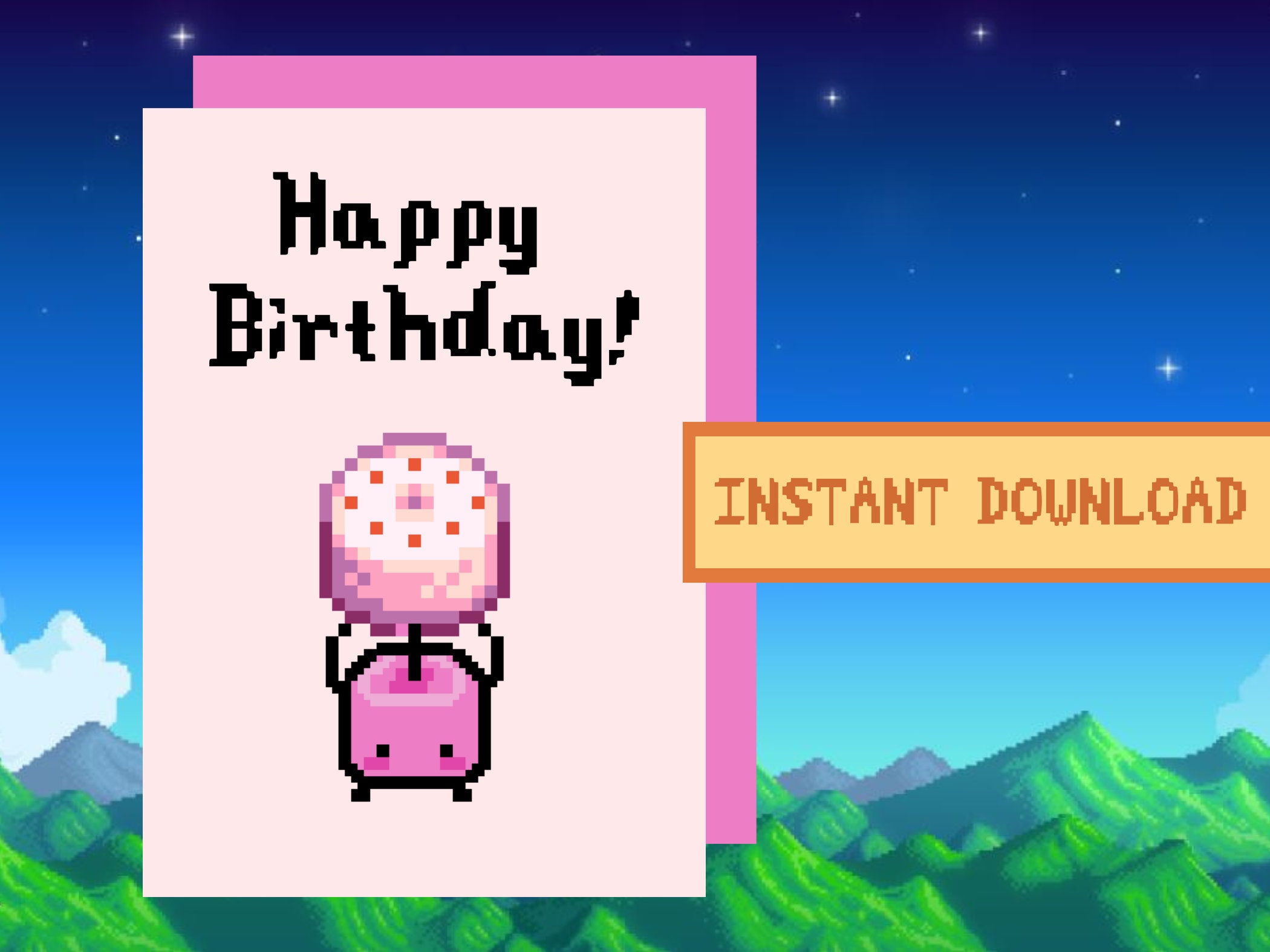 Stardew Valley Pink Cake Birthday Card, Digital Download, Printable ...