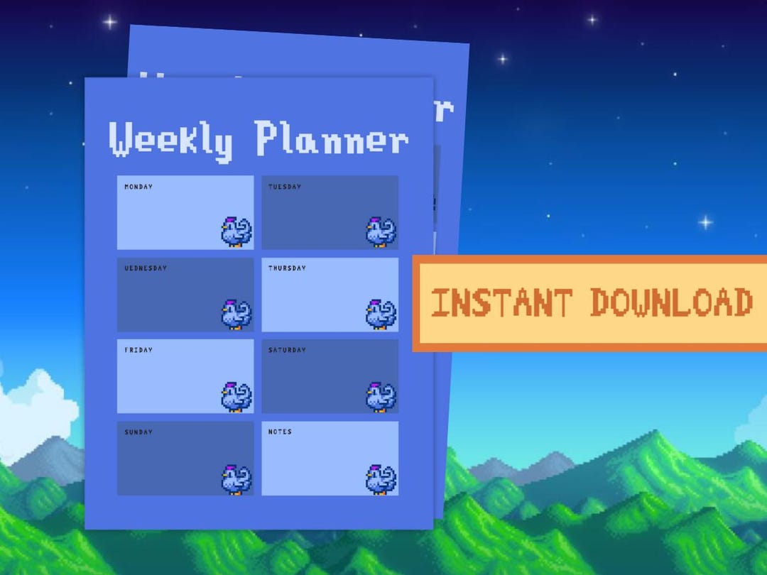 Stardew Valley Weekly Planner Blue Chickens to Do List Download Print ...