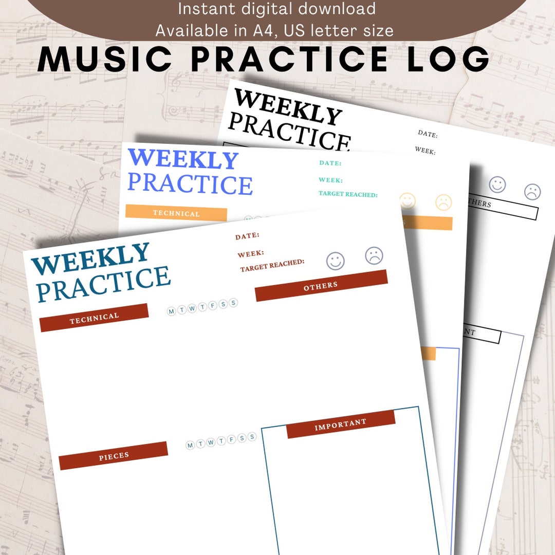 Digital Music Practice Sheet, Piano Practice Tracker, A4/letter - Etsy