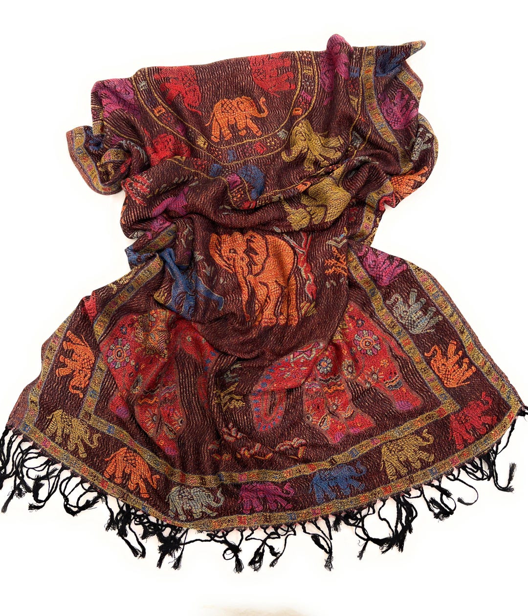 Elephant Pashmina Shawl: Maroon Boho Chic Indian Scarf - Etsy