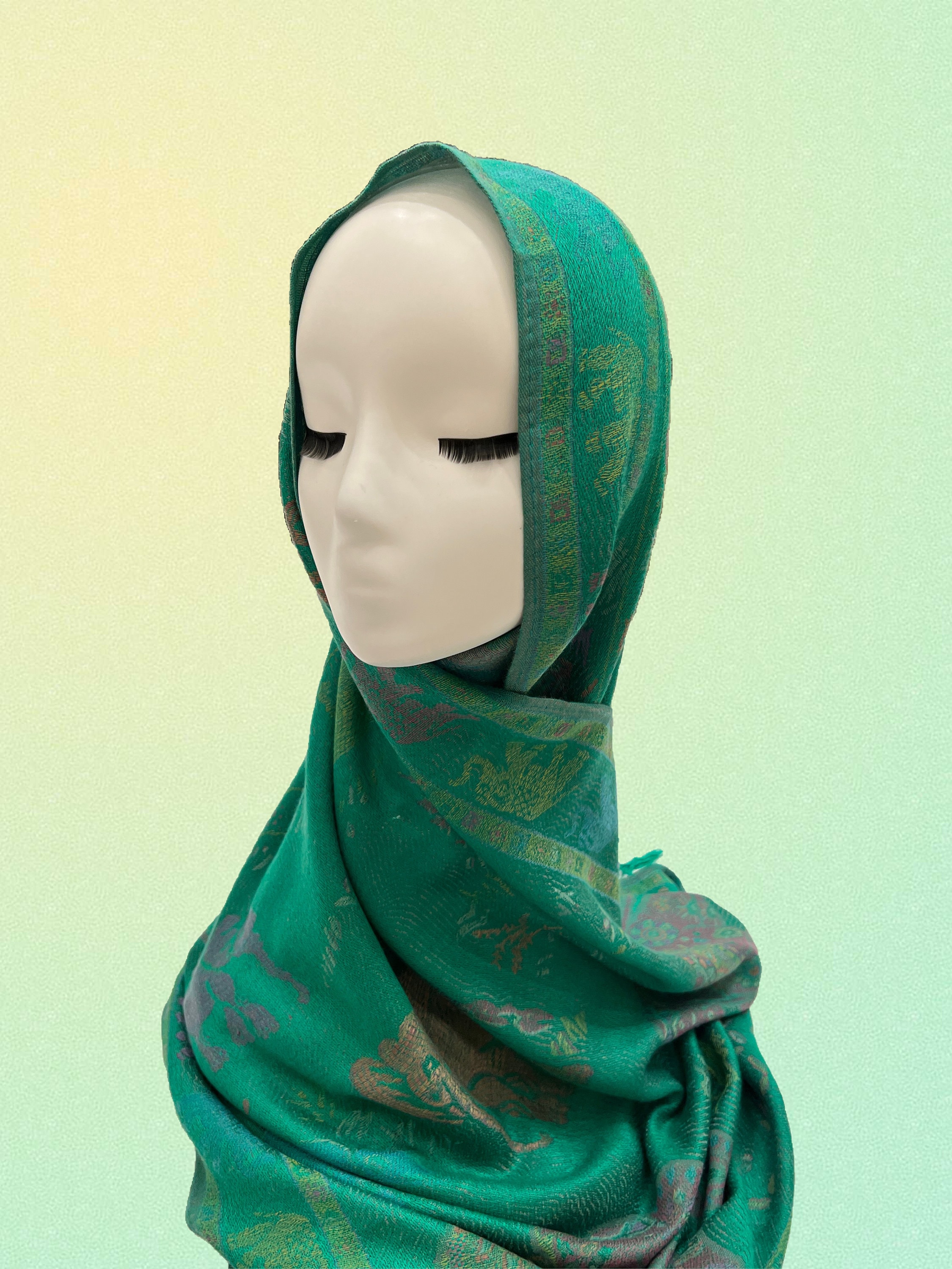 Emerald Green Elephant Pashmina Shawl: Vintage Indian Scarf - Etsy