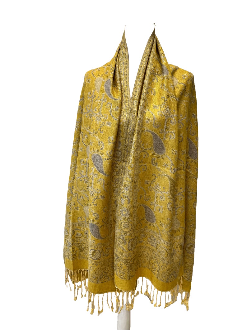 Gold Paisley Pashmina Shawl: Elegant Yellow Wrap, Bridesmaid Accessory ...