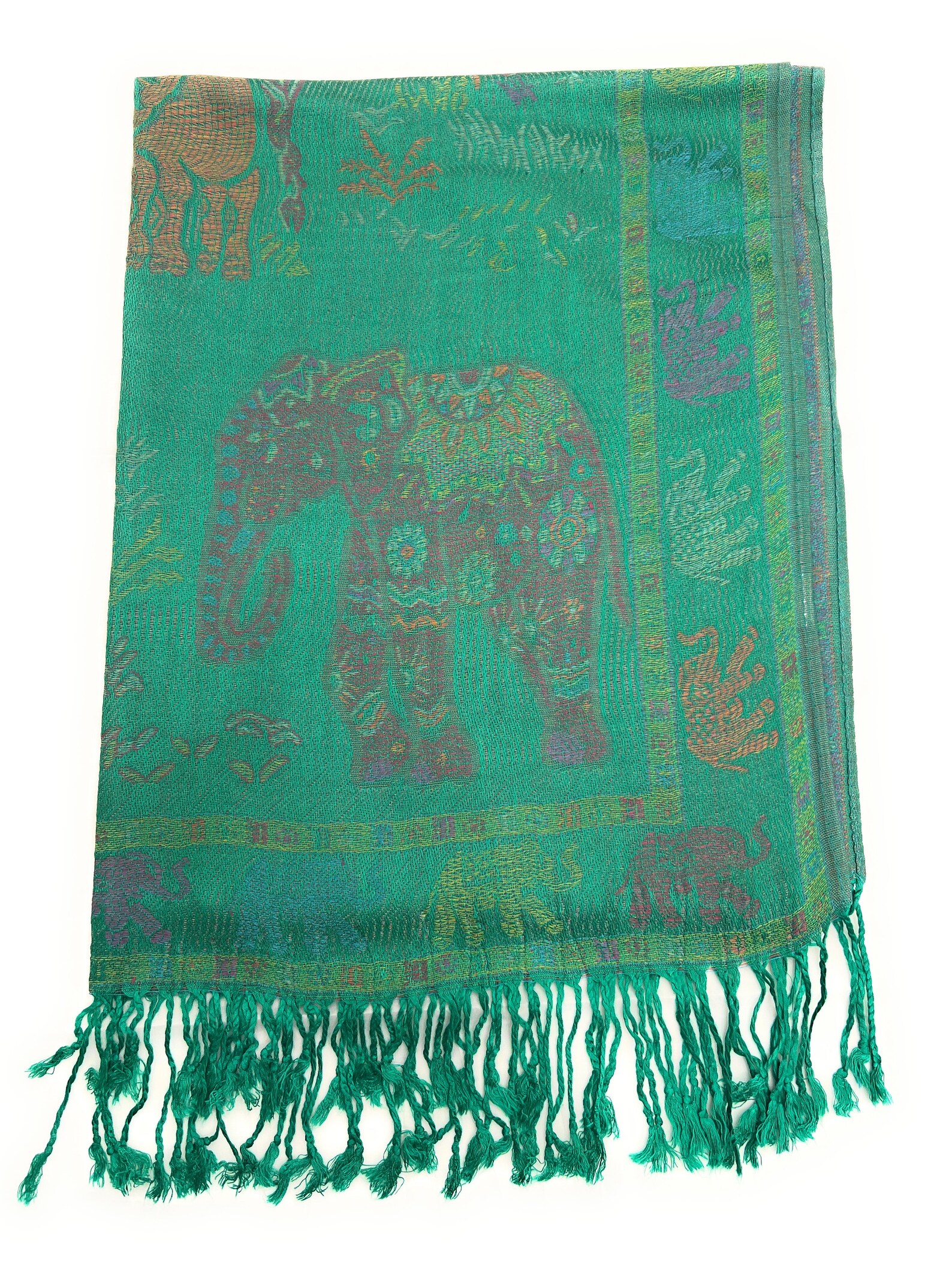 Emerald Green Elephant Pashmina Shawl: Vintage Indian Scarf - Etsy