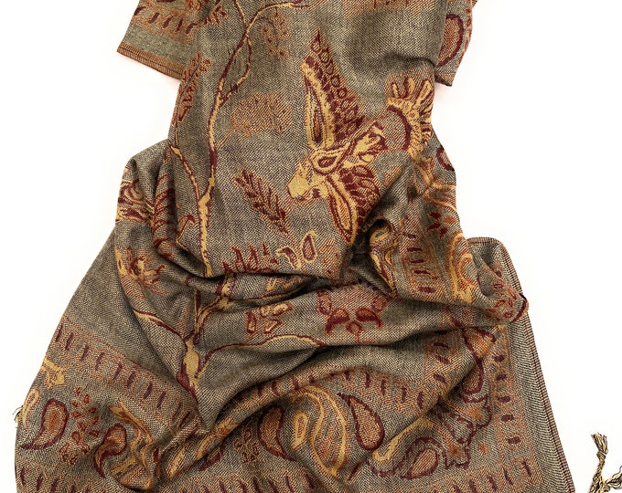 Sage Green Nightingale and Paisley Pashmina Shawl: Reversible Wrap ...