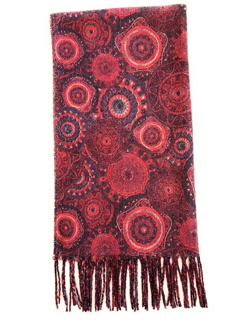 Merlot Maroon Pink With Circular Pattern Winter Scarf: Soft With Silver ...