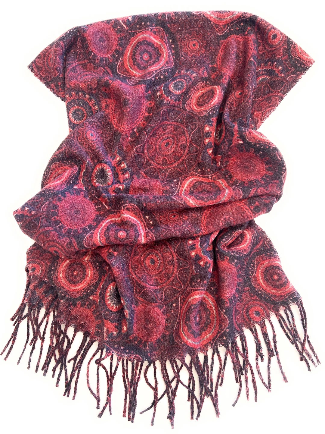 Merlot Maroon Pink With Circular Pattern Winter Scarf: Soft With Silver ...
