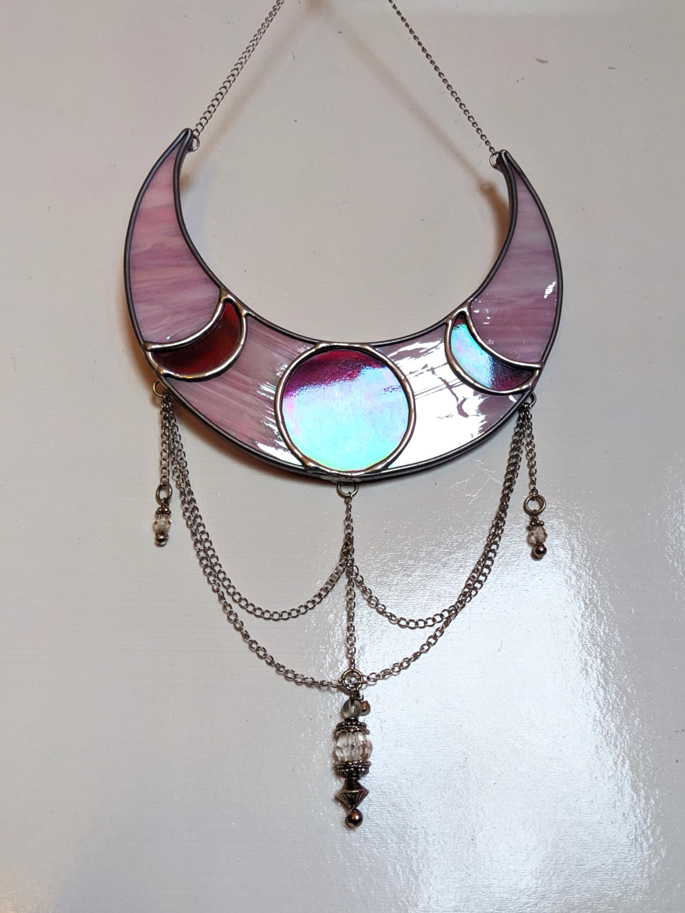 Stained Glass Crescent Moon Phase Suncatcher Decor - Etsy