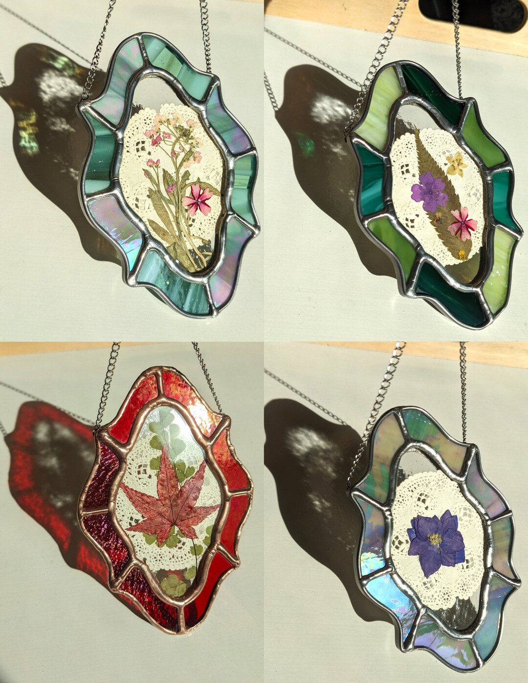 Stained Glass Flower Frame Suncatcher With White Doily & - Etsy