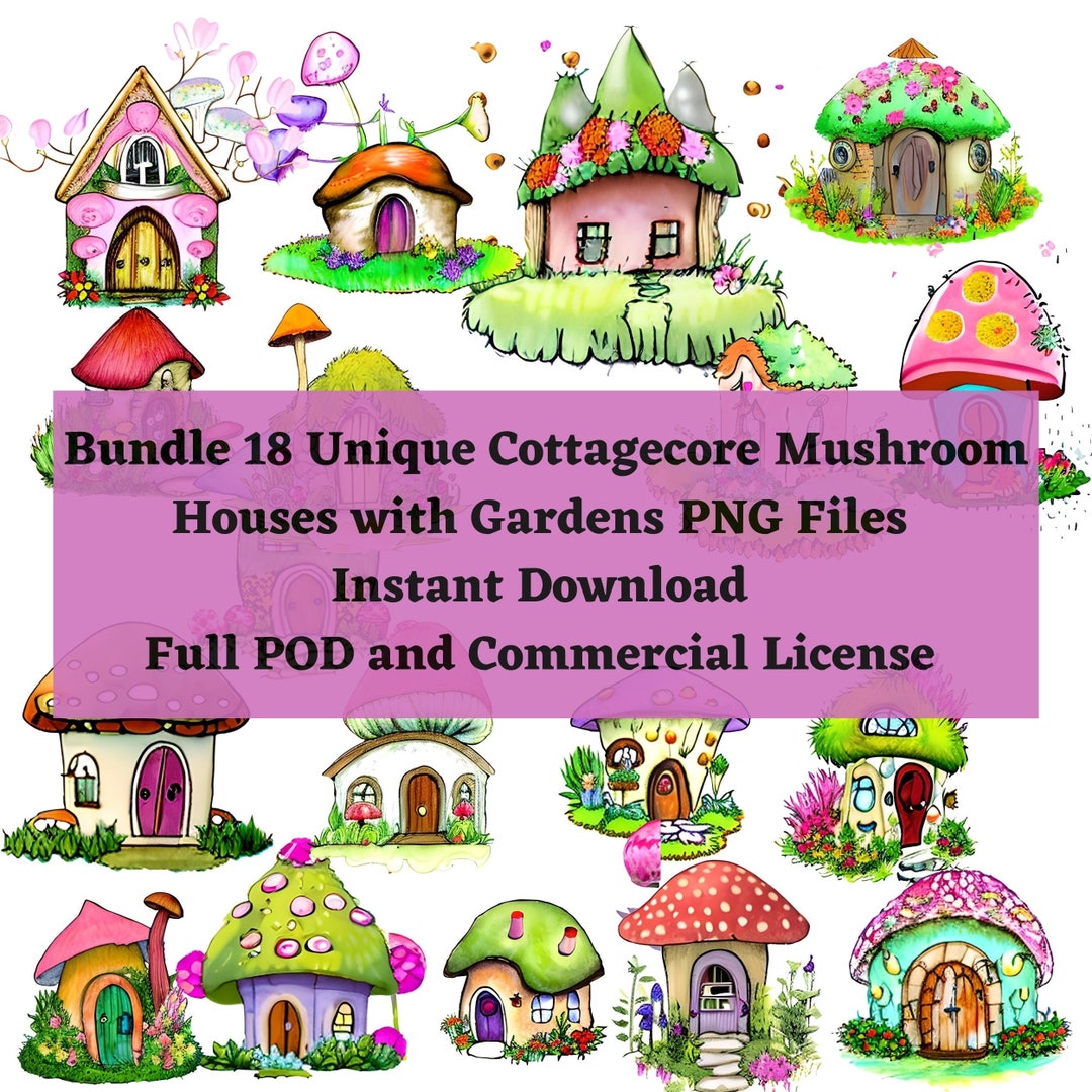 Cottagecore Mushroom and Flower Garden PNG Image Bundle - 18 Unique ...