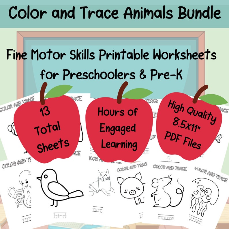 Fine Motor Skills Printable Coloring and Trace Worksheet Bundle for ...